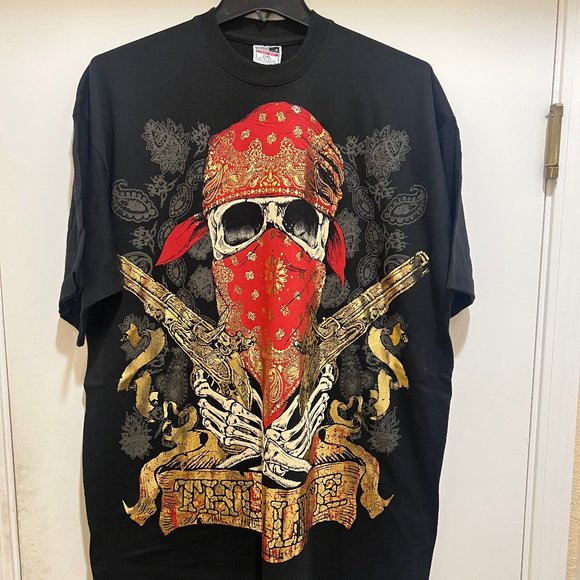 Shirts | Vintage Hip Hop Shirt Big Skull With Guns Thug Life Shirt New ...